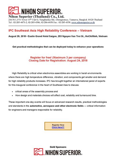 Ipc Southeast Asia High Reliability Conference Vietnam Nihon Superior Nihon Superior