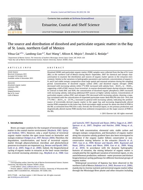 Pdf The Source And Distribution Of Dissolved And Particulate Organic