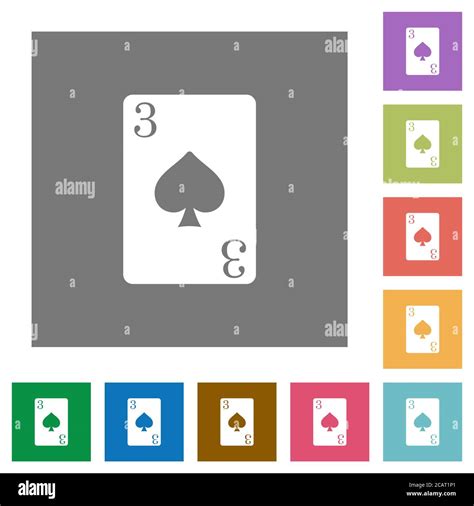 three of spades card flat icons on simple color square backgrounds stock vector image and art alamy