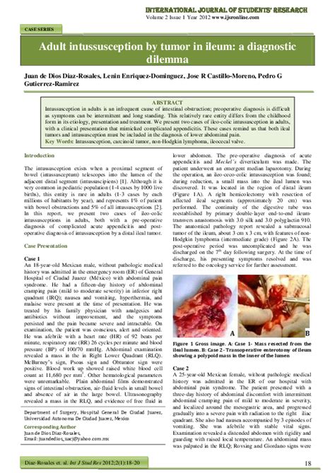 Pdf Adult Intussusception By Tumor In Ileum A Diagnostic Dilemma