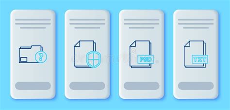 Set Line Document Protection Concept Psd File Document Unknown Folder And Txt Icon Vector