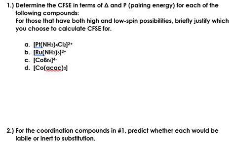 Solved Determine The CFSE In Terms Of A And P Pairing Chegg Com