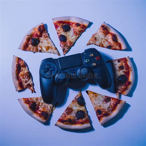 Slices Of Pizza With Visible Black Olives Surround A Black Gaming