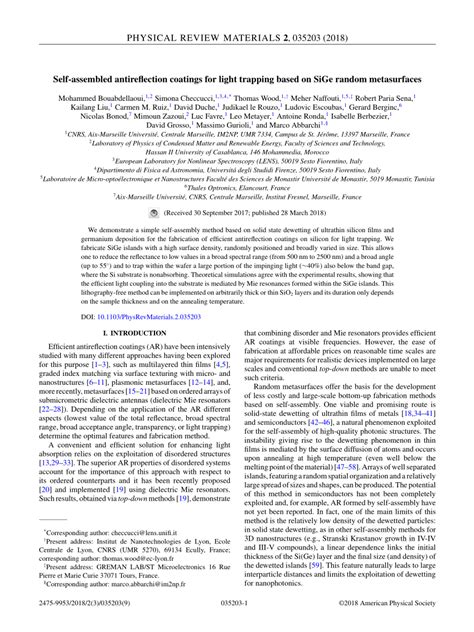 Pdf Self Assembled Antireflection Coatings For Light Trapping Based