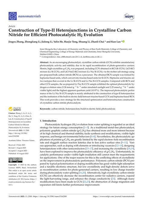 Pdf Construction Of Type Ii Heterojunctions In Crystalline Carbon Nitride For Efficient