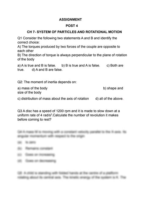 SOLUTION System Of Particles And Rotational Motion Assignment Torque Moment Of Inertia