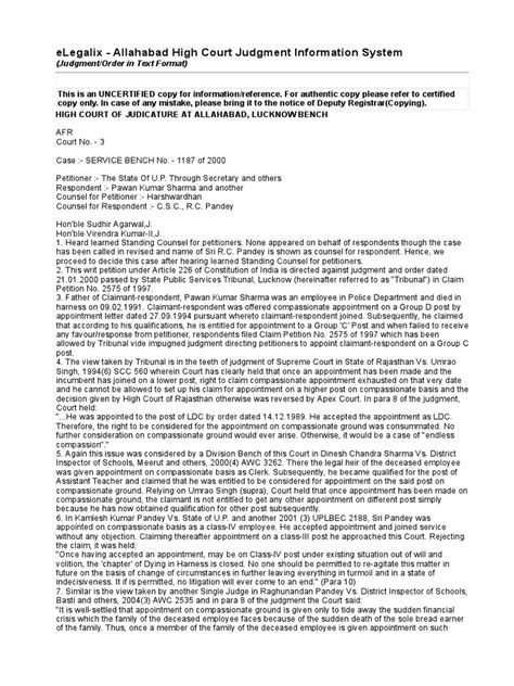 Judgment Order In Service Bench No 1187 Of 2000 At Lucknow Dated