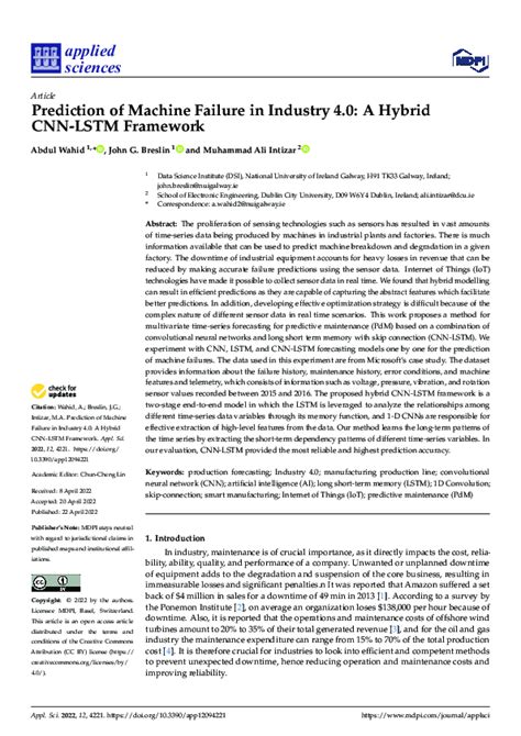 Pdf Prediction Of Machine Failure In Industry 40 A Hybrid Cnn Lstm