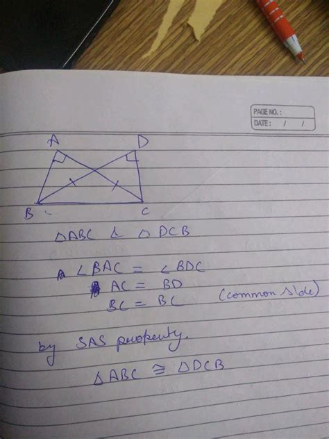 E In The Given Figure Triangles ABC And DCB Are Right Angled A And D Respectively And AC DB