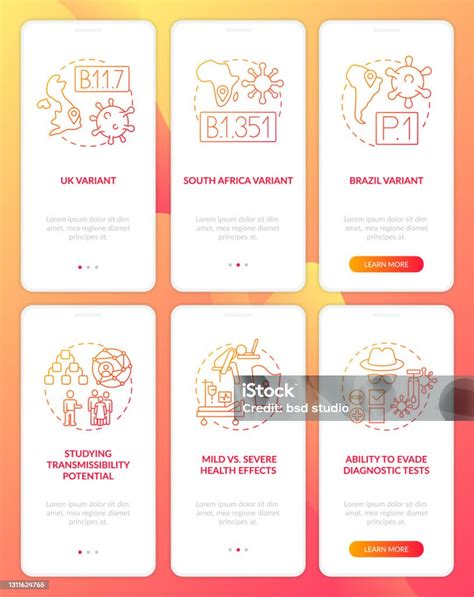 개념이 있는 모바일 앱 페이지 화면 온보딩 바이러스 돌연변이 건강관리와 의술에 대한 스톡 벡터 아트 및 기타 이미지 건강
