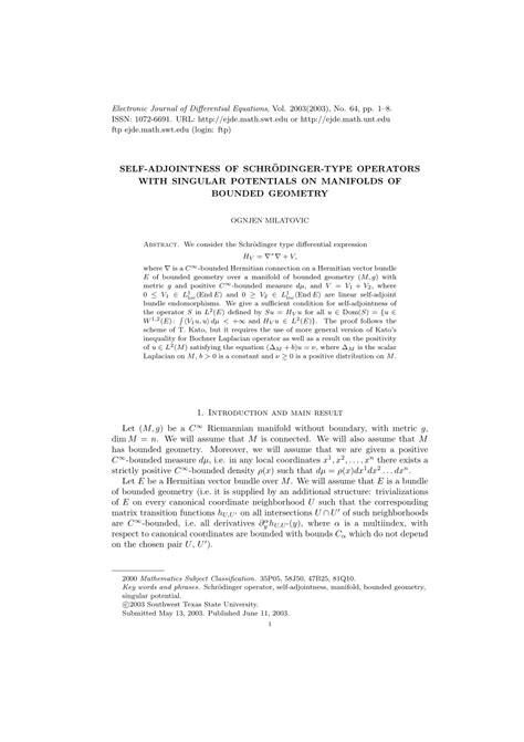 Pdf Self Adjointness Of Schrodinger Type Operators With Singular