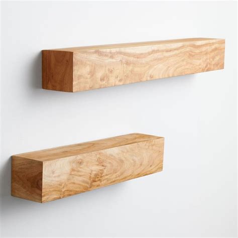 Natural Neem Wood Block Floating Wall Shelf World Market Floating