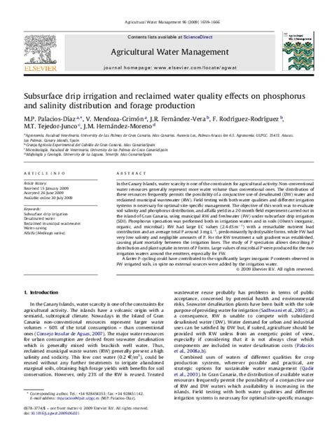 Pdf Subsurface Drip Irrigation And Reclaimed Water Quality Effects On Phosphorus And Salinity