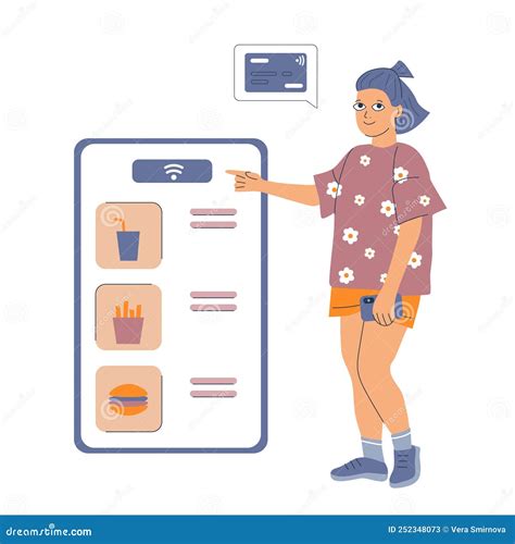 generación z de chica elige comida en pantalla y sostiene smartphone