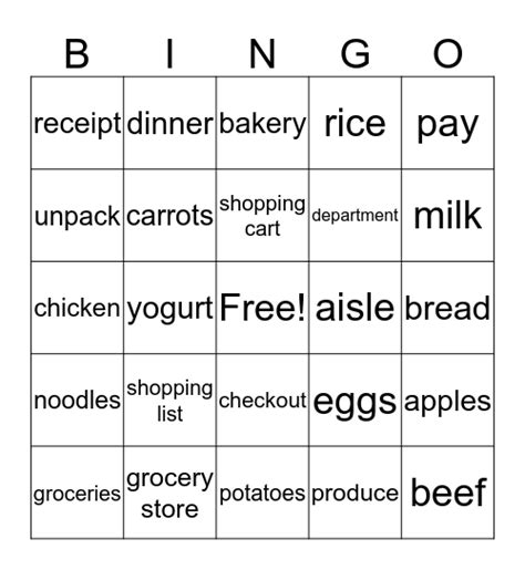 Grocery Store Bingo Card