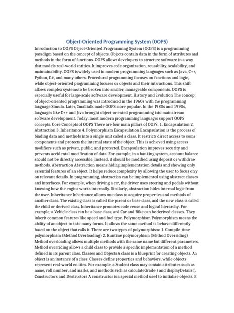 Oops 15 Pages 3000 Words Pdf Object Oriented Programming Method