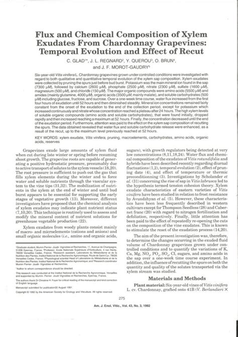 Pdf Flux And Chemical Composition Of Xylem Exudates From Chardonnay