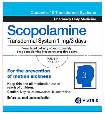 Scopolamine Ts Motion Sickness Patch 1mg 10 Patches Quantity
