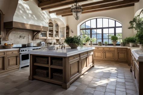 Mediterranean Kitchen Floor Architecture Countertop Premium Photo