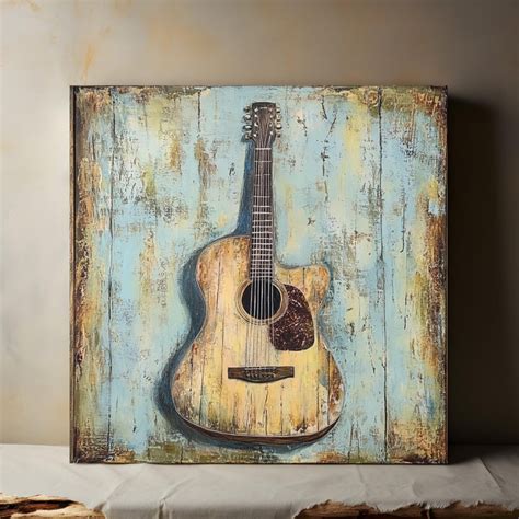 Vintage Acoustic Guitar Canvas Wall Art Music Art Guitar Wall Art