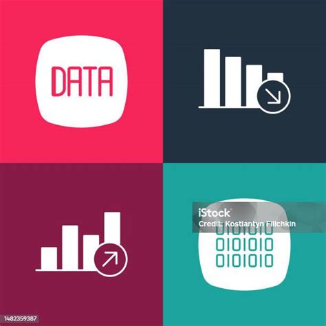 Set Pop Art Binary Code Financial Growth Decrease And Data Analysis