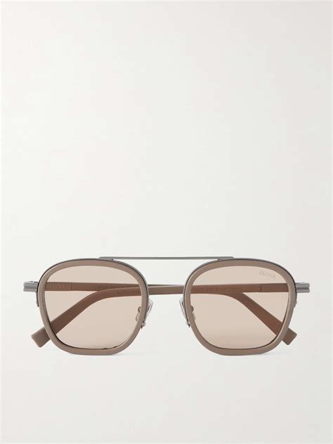 Zegna Eyewear Aviator Style Acetate And Silver Tone Sunglasses For Men