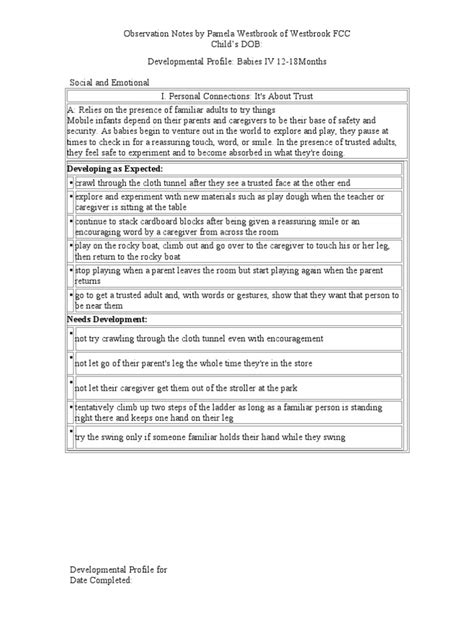 Ounce Development Profile 12 To 18 Months Pdf Toys Gesture