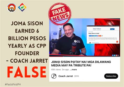 Claim Joma Sison Earned P6 Billion Yearly As Cpp Founder Factsfirstph