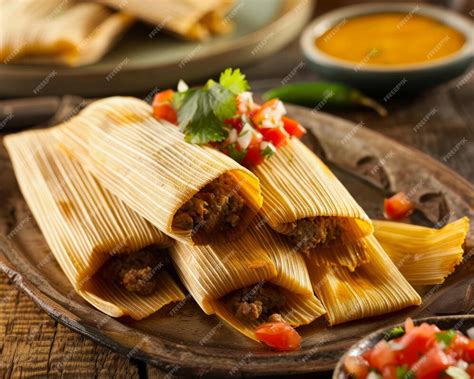 Premium Photo A Tamale Filled With Meat Cheese Salsa And Tomatoes Traditional Mexican Food Pic