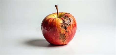 Red Apple With Rotten Areas The Fruit Has Brown Spots Against White