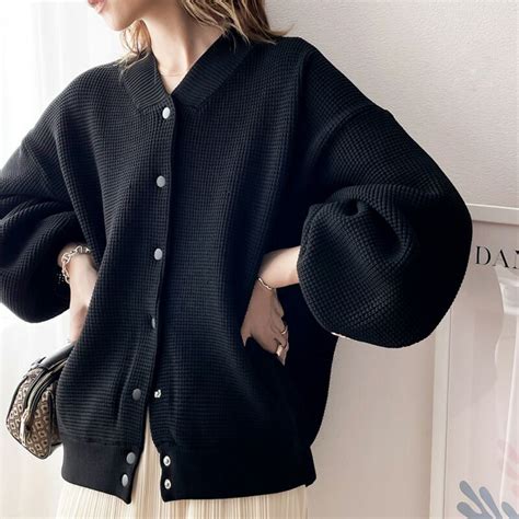 日本 Classical Elf 輕量華夫格寬鬆針織外套 黑｜媽咪愛