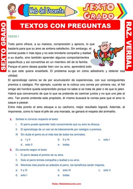 Hojas De Trabajo Gratuitas De Comprensión Lectora De Sexto Grado