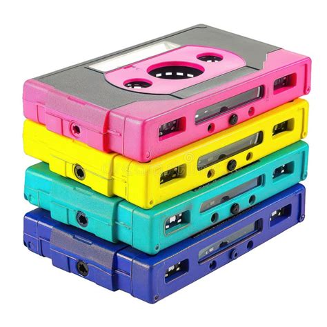 Stack Of Colorful Vintage Audio Cassette Tapes Isolated On White