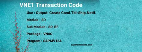 VNE SAP Tcode For Output Create Cond Tbl Ship Notif
