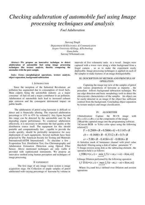 Pdf Checking Automobile Fuel Adulteration Using Image Processing