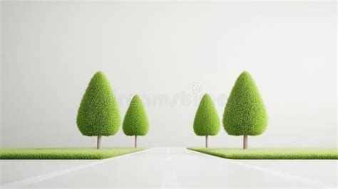 Green Trees Lining A Minimalist Pathway In A Serene Outdoor Setting