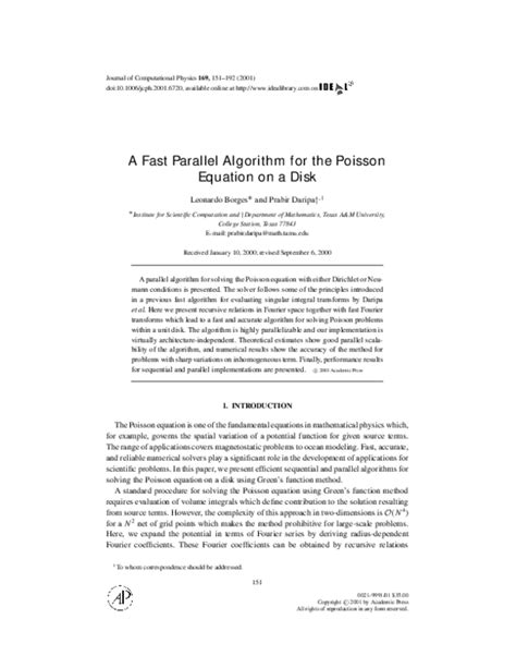 Pdf A Fast Parallel Algorithm For The Poisson Equation On A Disk