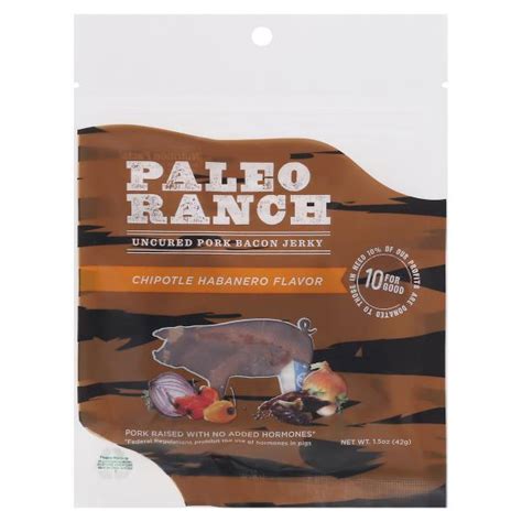 Paleo Ranch Bacon Jerky Uncured Pork Chipotle Habanero Flavor