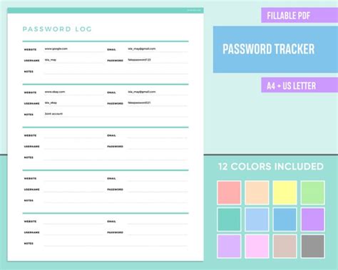 Editable Password Tracker Printable Fillable Password Book Etsy