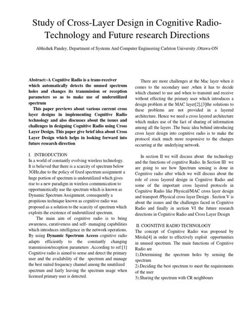 Cross Layer Design In Cognitive Radio Pdf Cognitive Radio Network