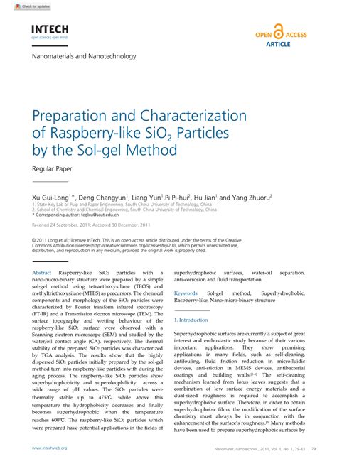 pdf preparation of raspberry like superhydrophobic sio2 particles by sol gel method and its