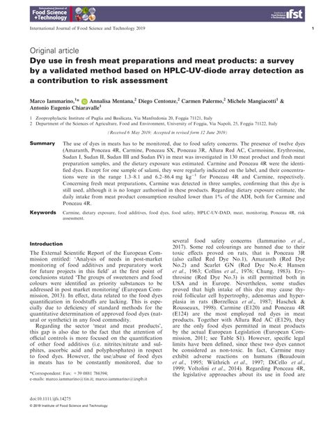 Pdf Dye Use In Fresh Meat Preparations And Meat Products A Survey By A Validated Method Based