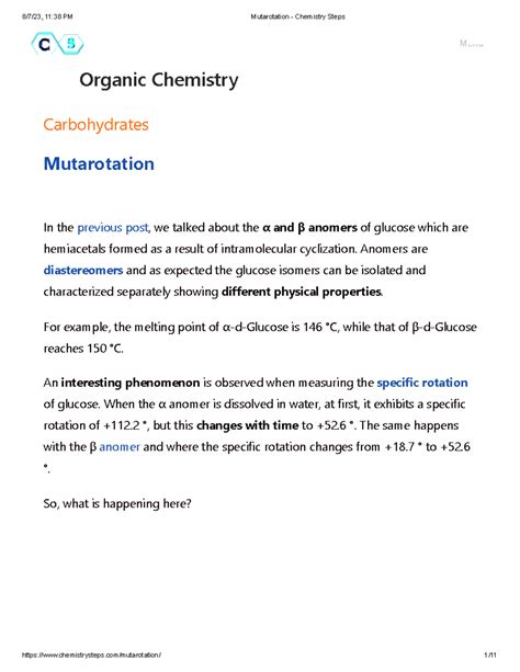Mutarotation Carbohydrate Studocu