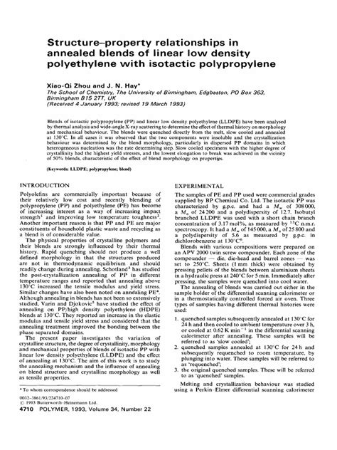 Structure Property Of Lldpepp Blends Pdf Nucleation Crystallization