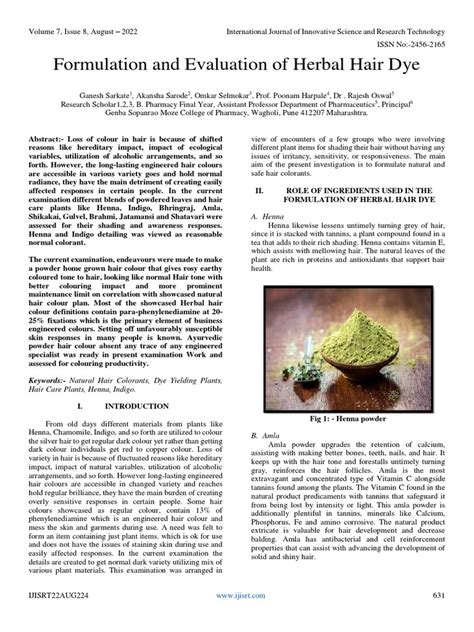 Formulation And Evaluation Of Herbal Hair Dye Pdf Density Color