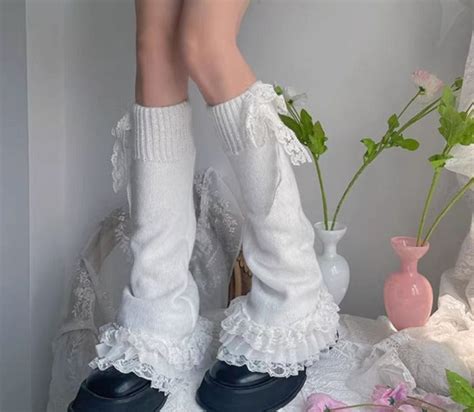 Kawaii Ruffled And Layered White Lace Leg Warmers Kawaii Babe