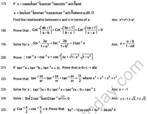 Cbse Class 12 Mathematics Hots Inverse Trigonometric Functions