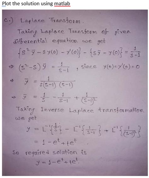 solved plot the solution using matlab c laplace transform