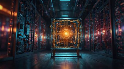 Futuristic Quantum Processor with Glowing Core in High-Tech Laboratory Stock Illustration ...