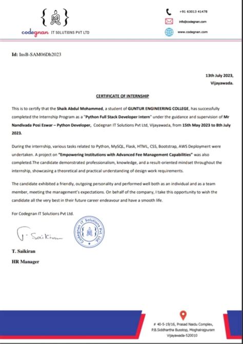 Abdul Mohammed On Linkedin Codegnan Pythonfullstack Summerinternship Techeducation Gratitude